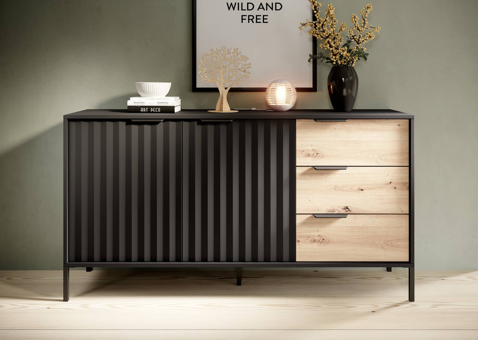 Kommode Revi 153 cm schwarz / Eiche artisan die schlichte Form der ...